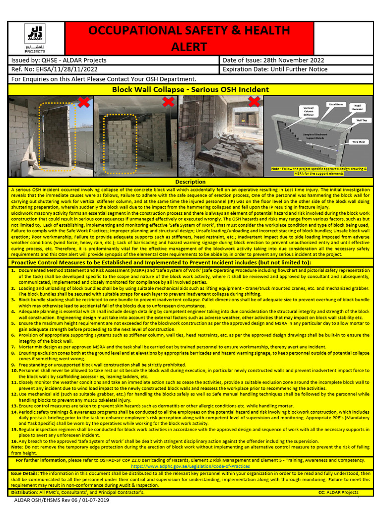 Block Wall Collapse Safety Alert | PDF | Occupational Safety And Health