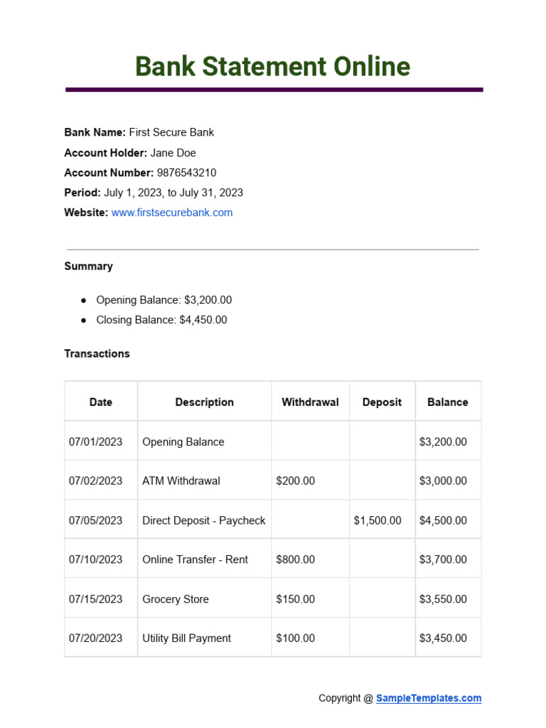 First Secure Bank Online Statement Guide | PDF