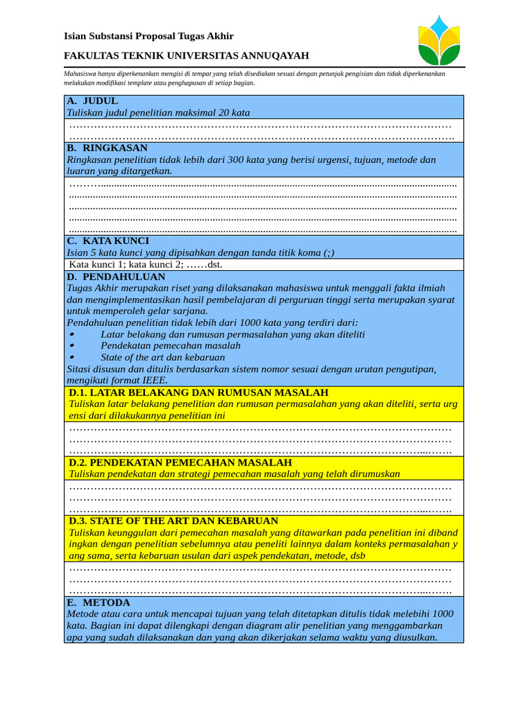 Isian Substansi Proposal Skripsi Dan Tugas Akhir | PDF