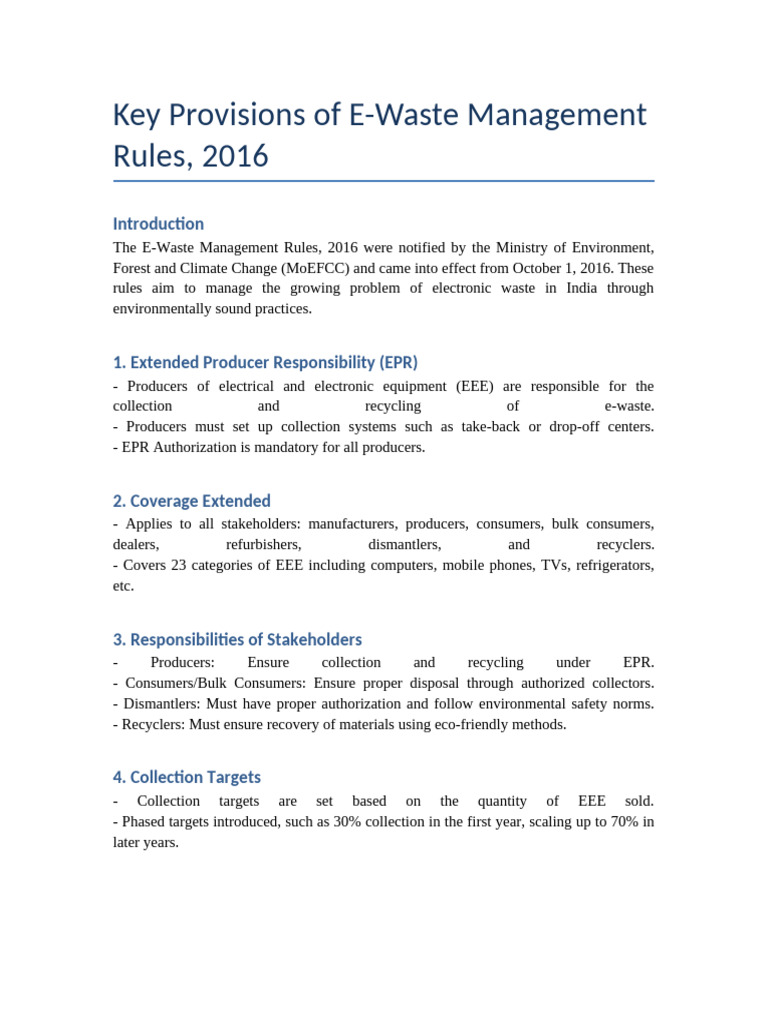 E-Waste Management Rules 2016 Provisions | PDF | Electronic Waste ...