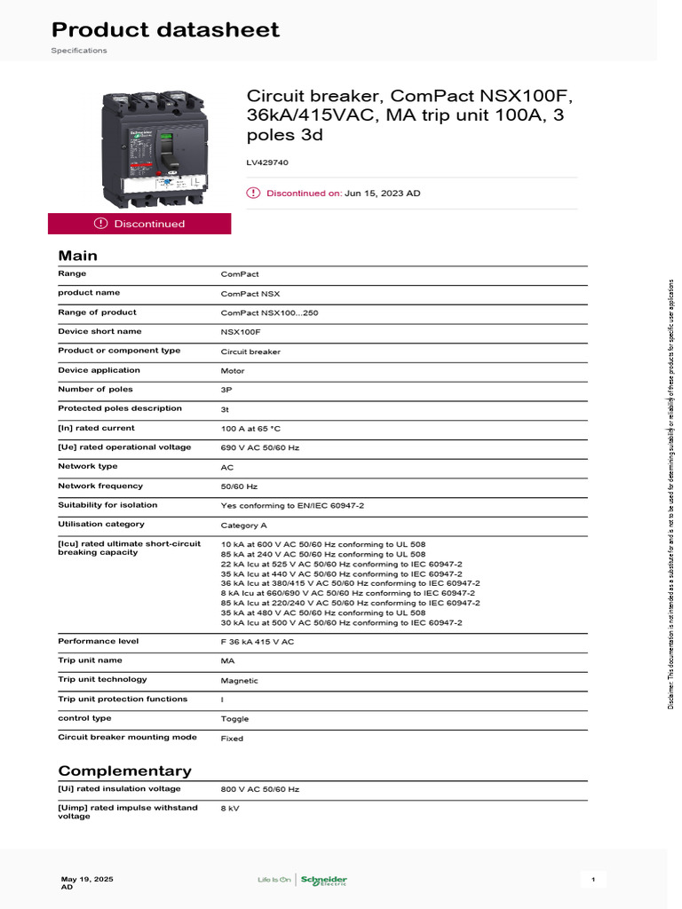 Schneider Electric ComPact-NSX LV429740 | PDF | Alternating Current | Hertz