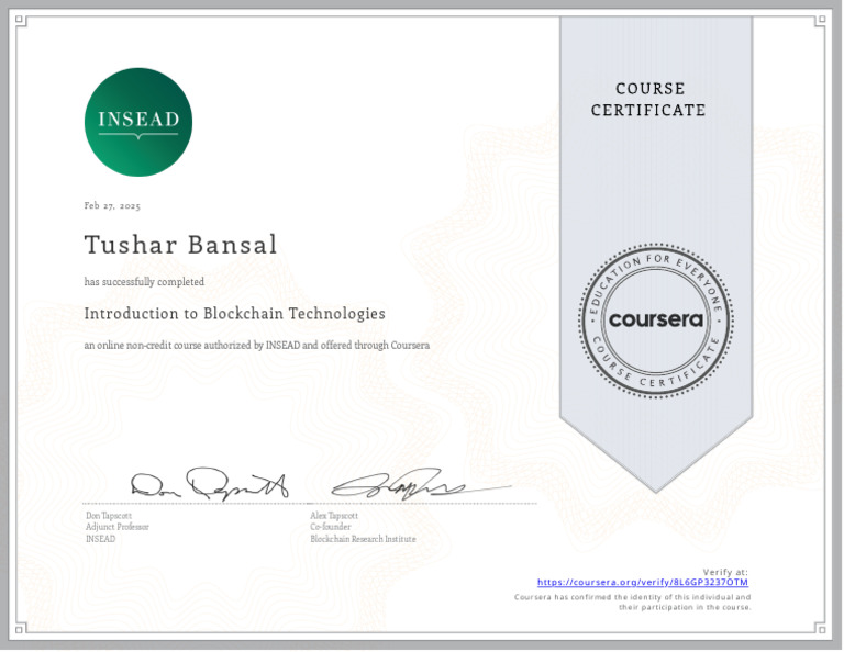 Coursera Introduction To Blockchain Technologies | PDF