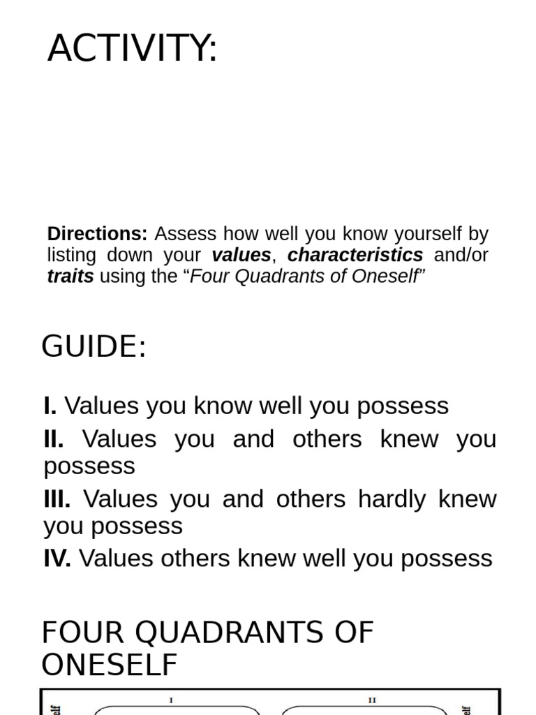 ASSIGNMENT 1 Lesson 1 (Four Quadrants of Oneself) | PDF
