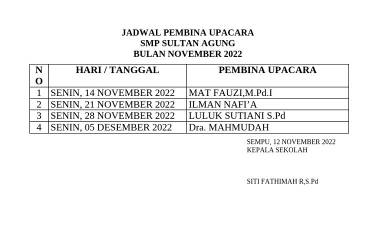 Jadwal Pembina Upacara | PDF