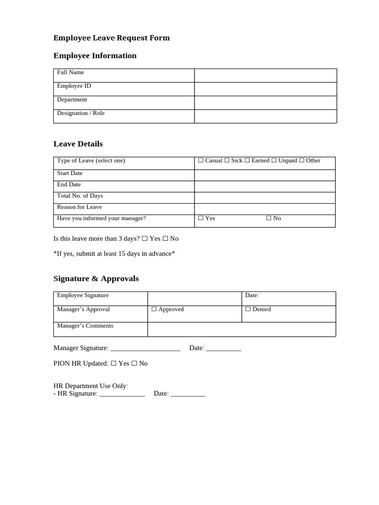 Employee Leave Request Form Template | PDF