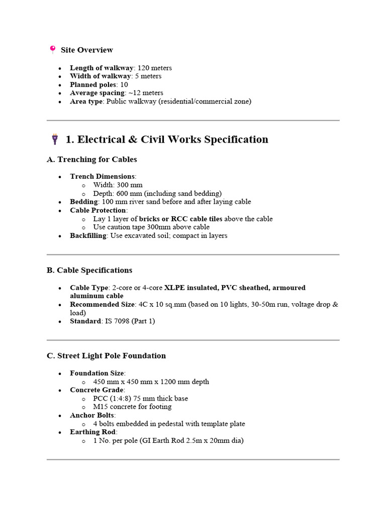 Walkway Street Light Installation Summary | PDF | Electrical Equipment ...