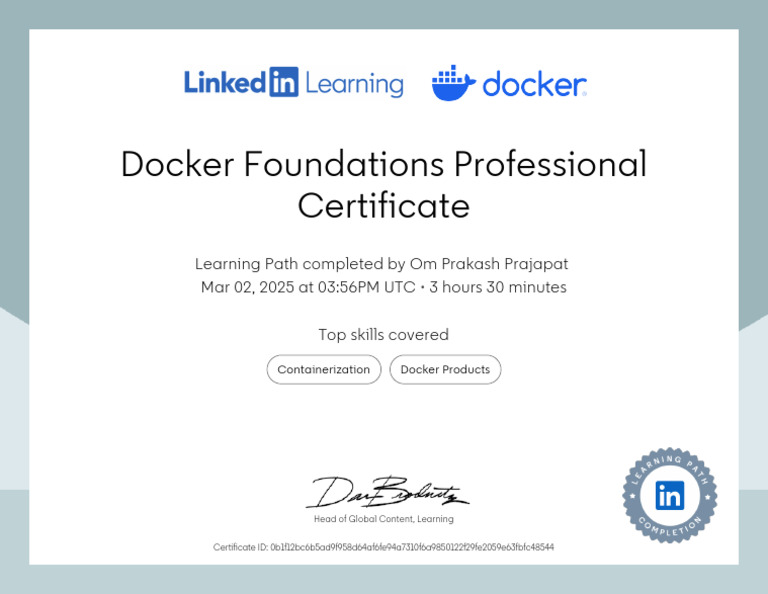 CertificateOfCompletion - Docker Foundations Professional Certificate | PDF