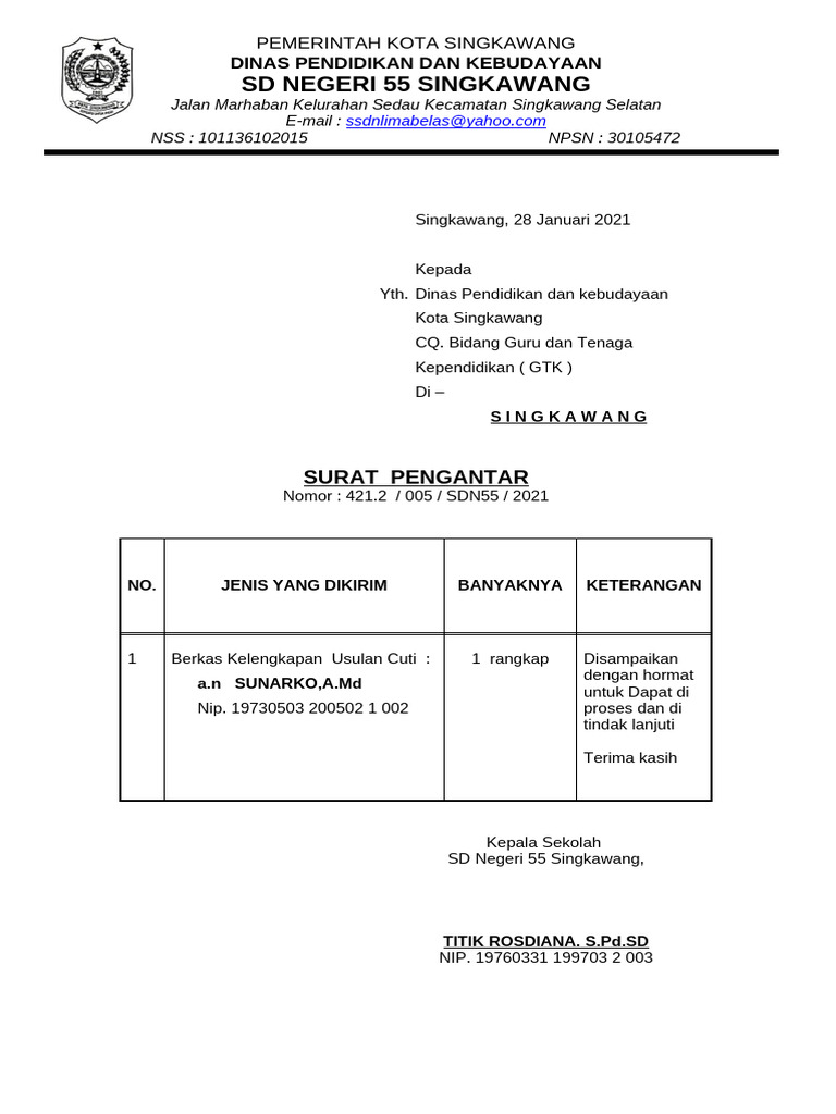 Surat Pengantar Cuti Pak Ko | PDF