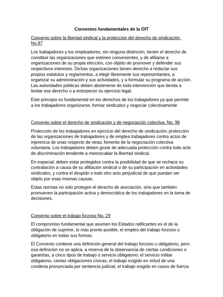 Convenios Fundamentales de La OIT | PDF | Salario | Sindicato