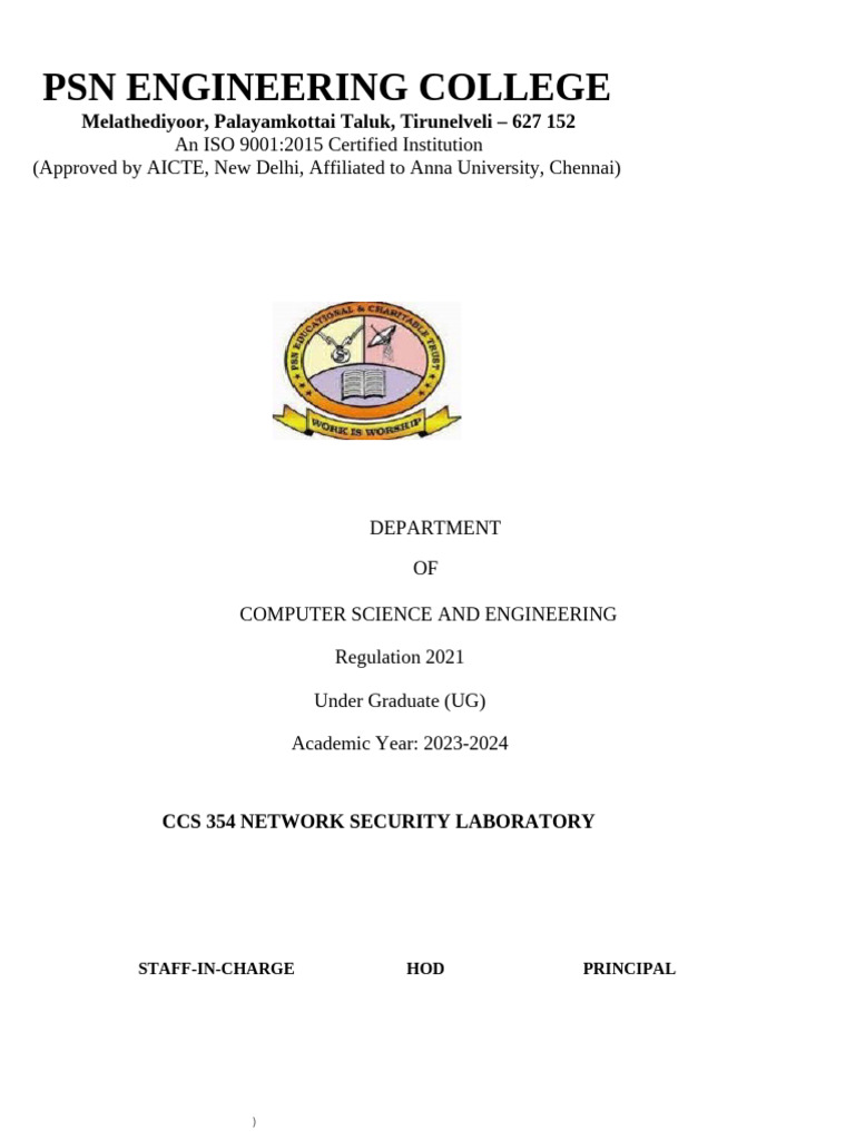 Ccs354 Network Security Laboratory | PDF | Internet Protocol Suite | Internet Protocols