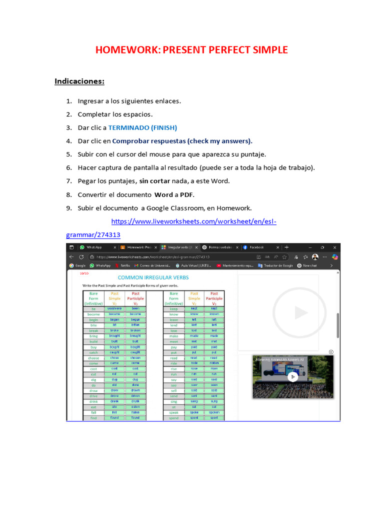 Homework - Present Perfect Simple | PDF
