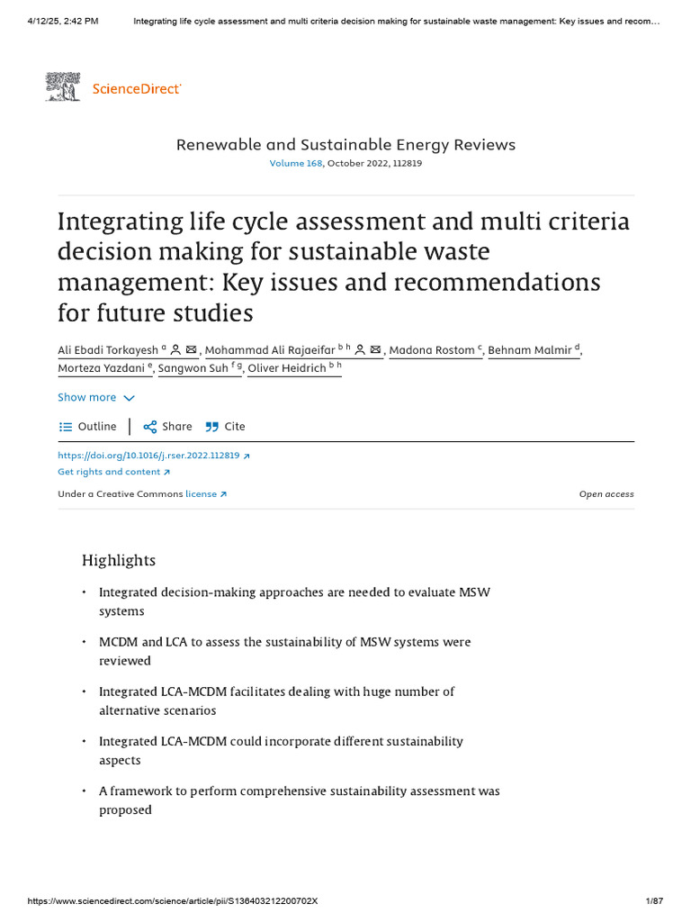 Integrating Life Cycle Assessment and Multi Criteria Decision Making ...