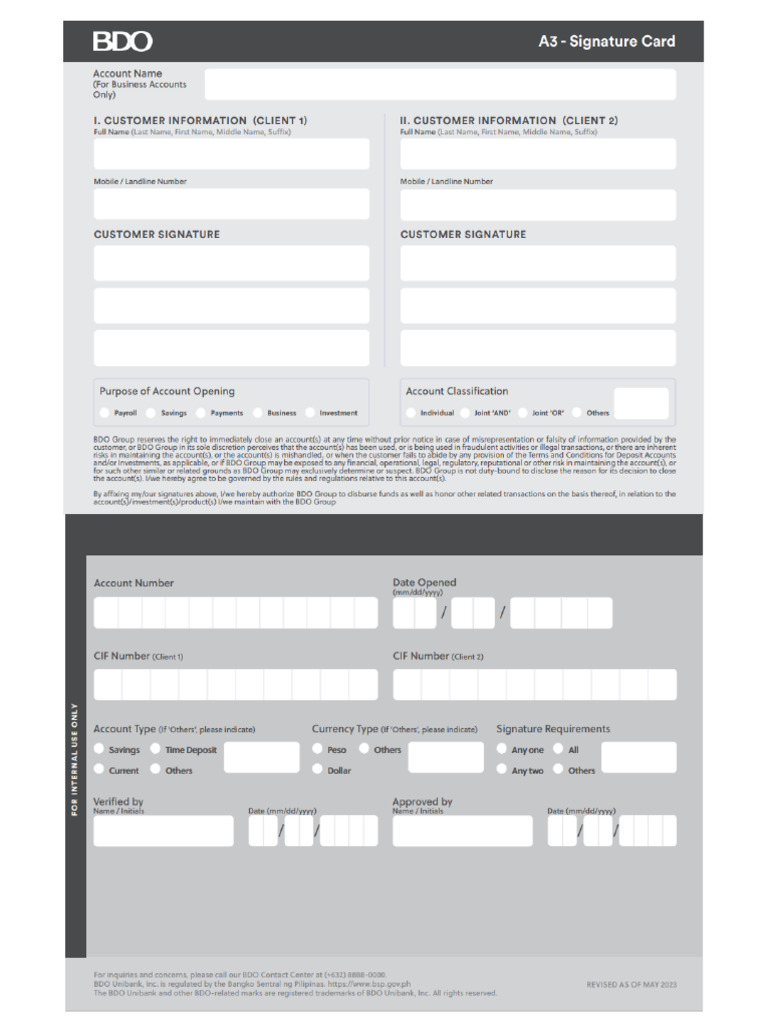 Form A3 - Updated Signature Card | PDF
