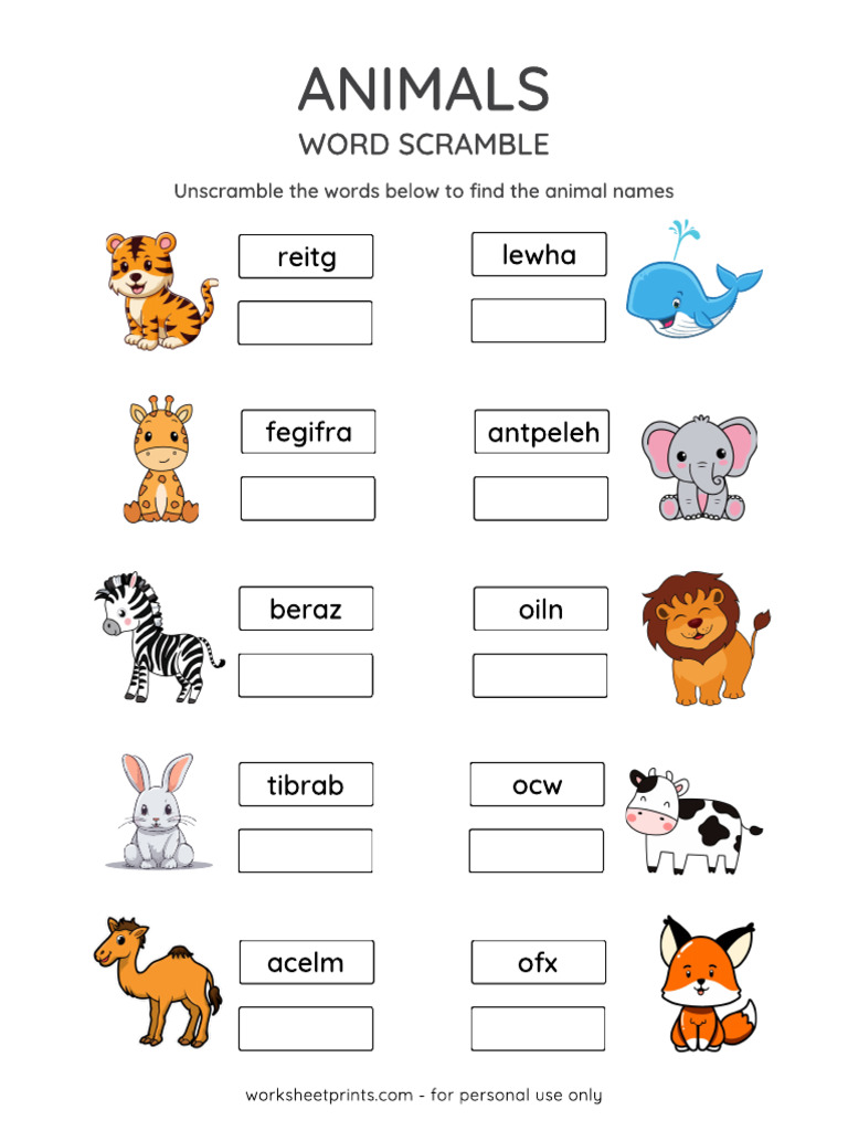 Animal Word Scramble | PDF
