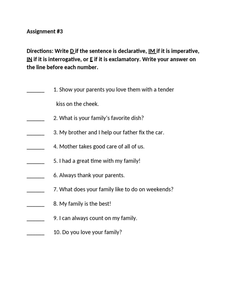 Assignment #3 - Kinds of Sentences | PDF