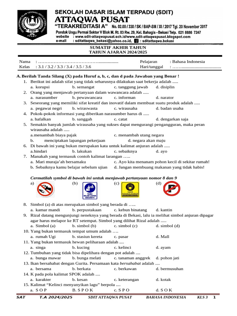 SAT SMT 2 BAHASA INDONESIA KELAS 3 New | PDF