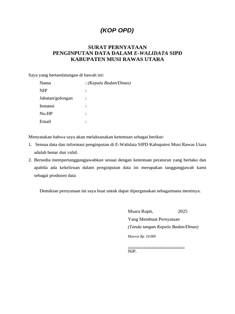 Surat Pernyataan OPD | PDF