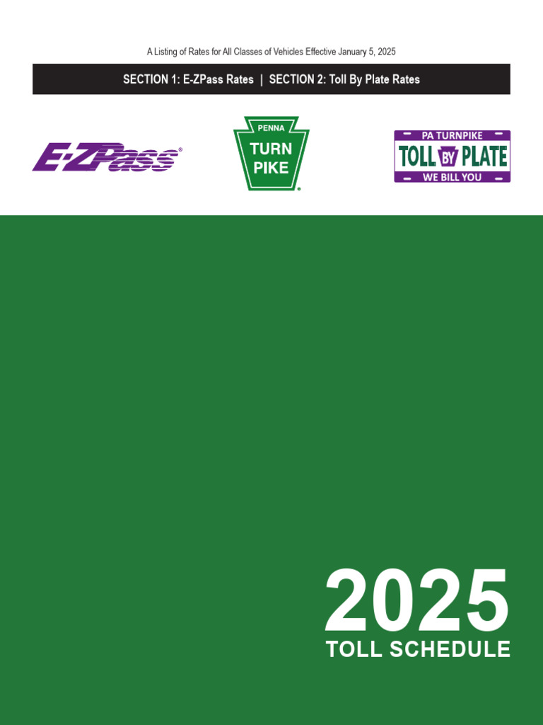 Pa Turnpike Toll Schedule 2025 | PDF | Toll Road | Road Infrastructure