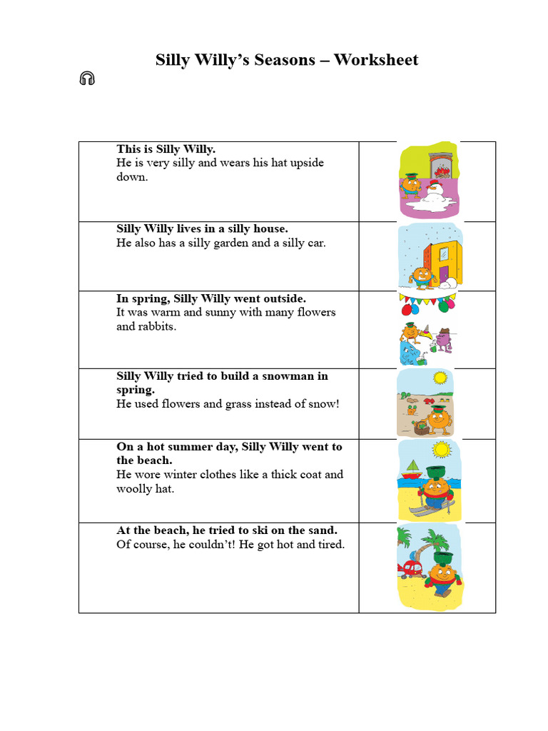 Silly Willy's Seasonal Worksheet Activities | PDF