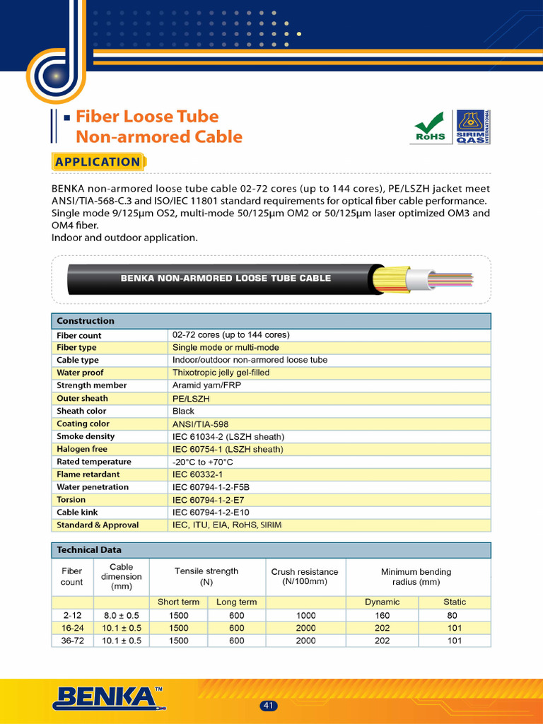 Cap Quang LSZH Benka Non Armored Loose Tube Fiber Cable | PDF