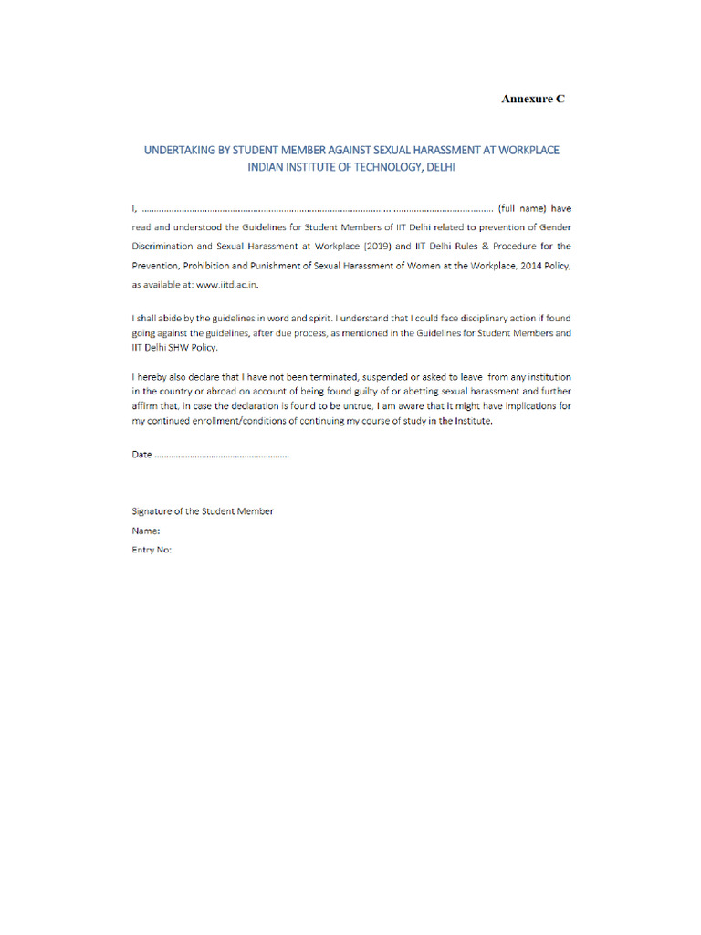Undertaking For Sexual Harassment | PDF