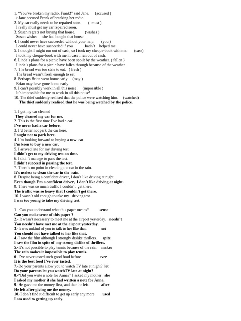 Sentence Transformation Exercises | PDF