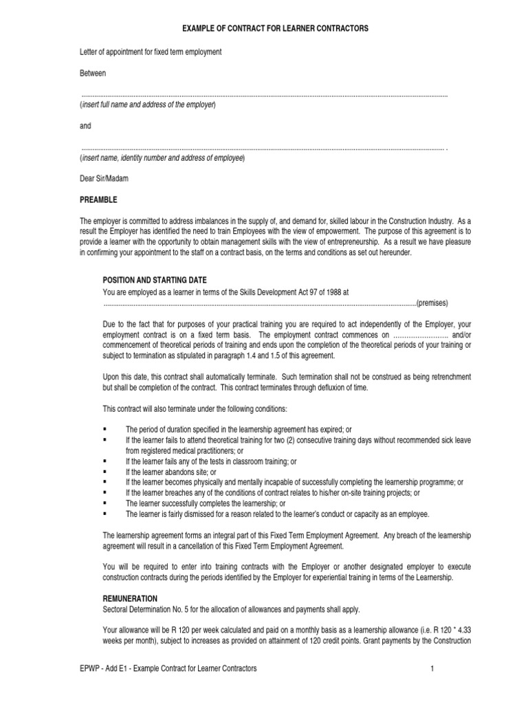Learner Contractor Employment Agreement | PDF | Employment | Overtime