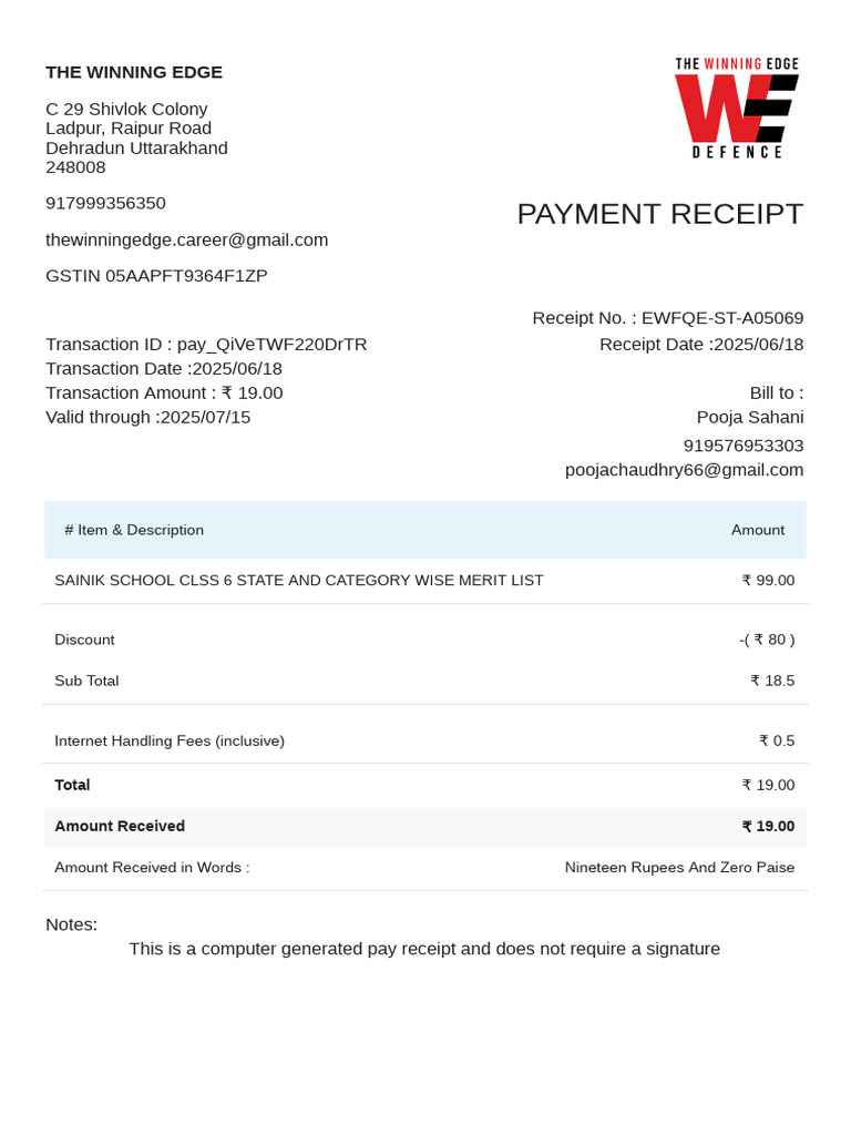Payment Receipt: The Winning Edge | PDF