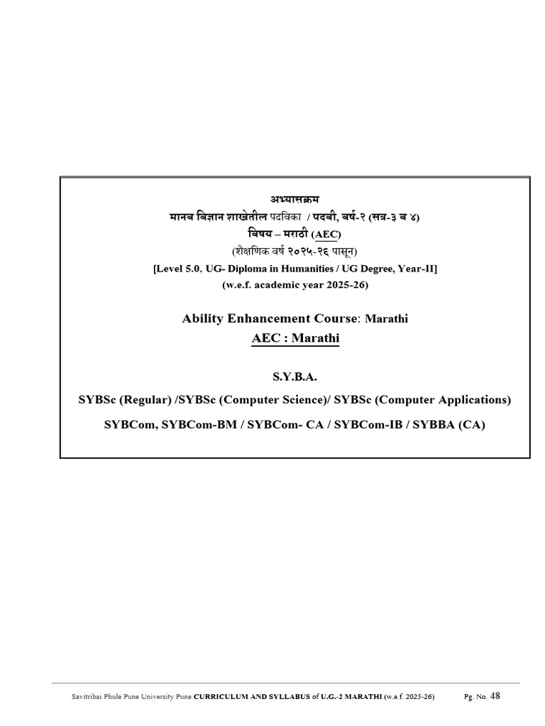 S.Y.B.a. Syllabus Marathi (NEP) AC Year 2025-26-17062025 | PDF
