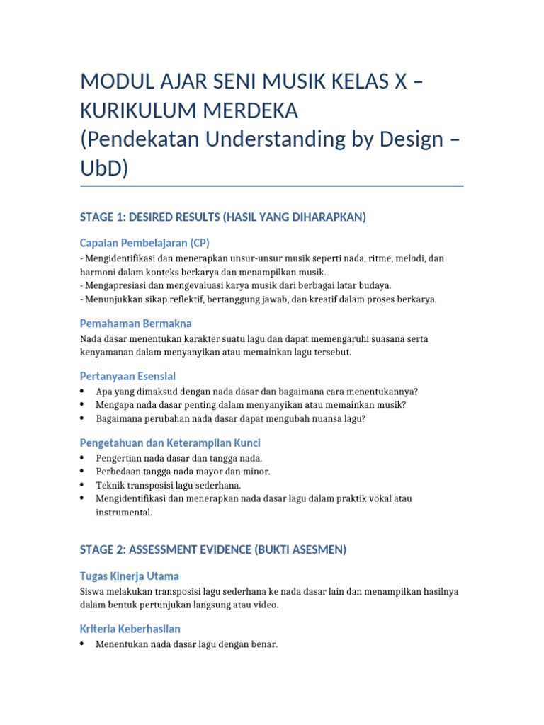 Modul Ajar Seni Musik X UbD Final | PDF