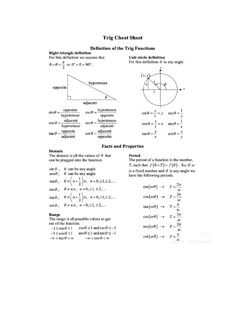 Trigonometry Sheet | PDF