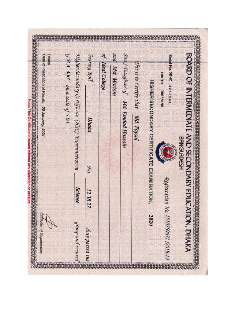 HSC Certificate | PDF