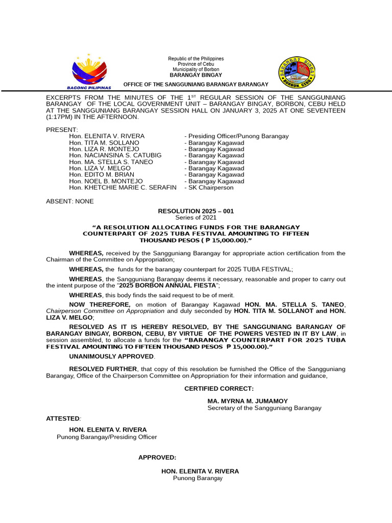 2025 - 001 - Allocation Tuba Barangay Counterpart 2025 | PDF | Government