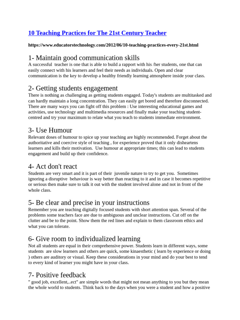 10 Teaching Practices For The 21st Century Teacher | PDF | Teaching ...