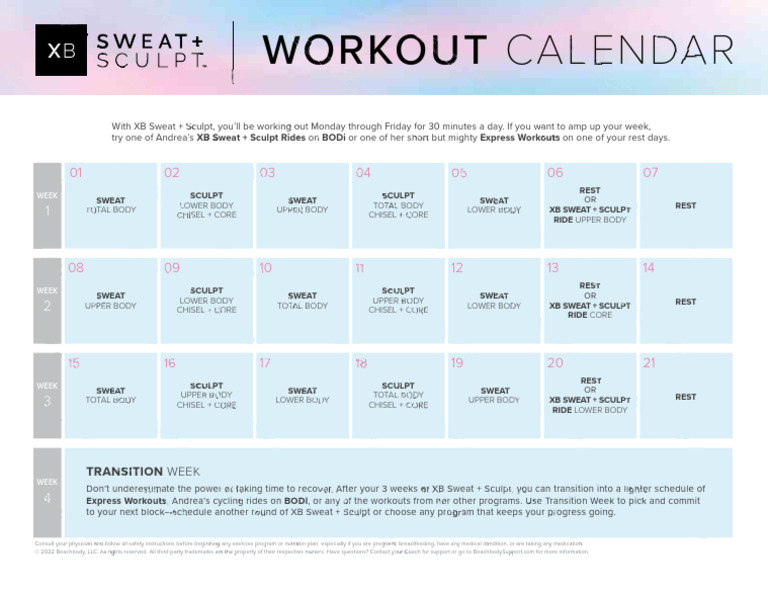 XB Sweat + Sculpt Workout Calendar | PDF