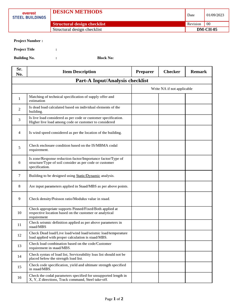 DM-CH-05 Checklist For Structural Design | PDF | Structural Load | Strength Of Materials