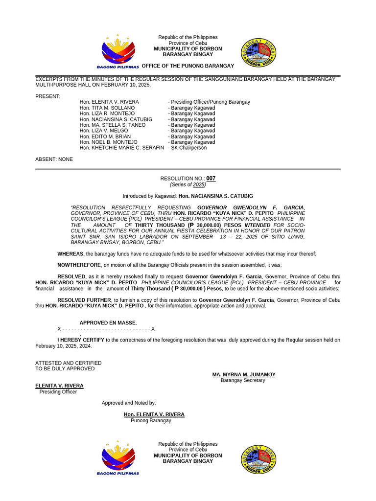 Request for Fiesta Funding Assistance | PDF | Cebu