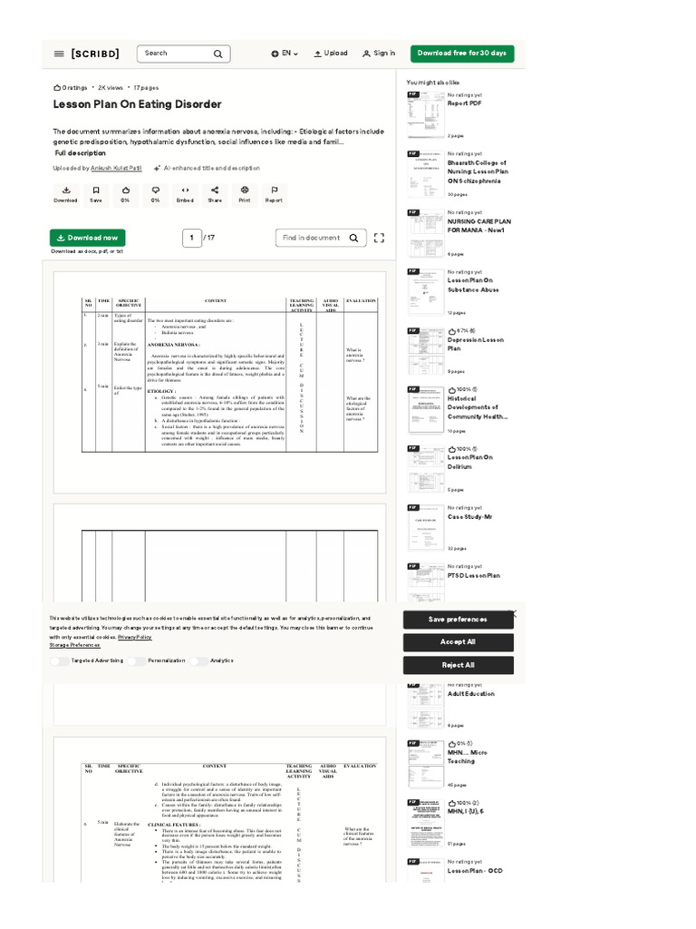 WWW Scribd Com Document 624857808 Lesson Plan On Eating Disorder ...