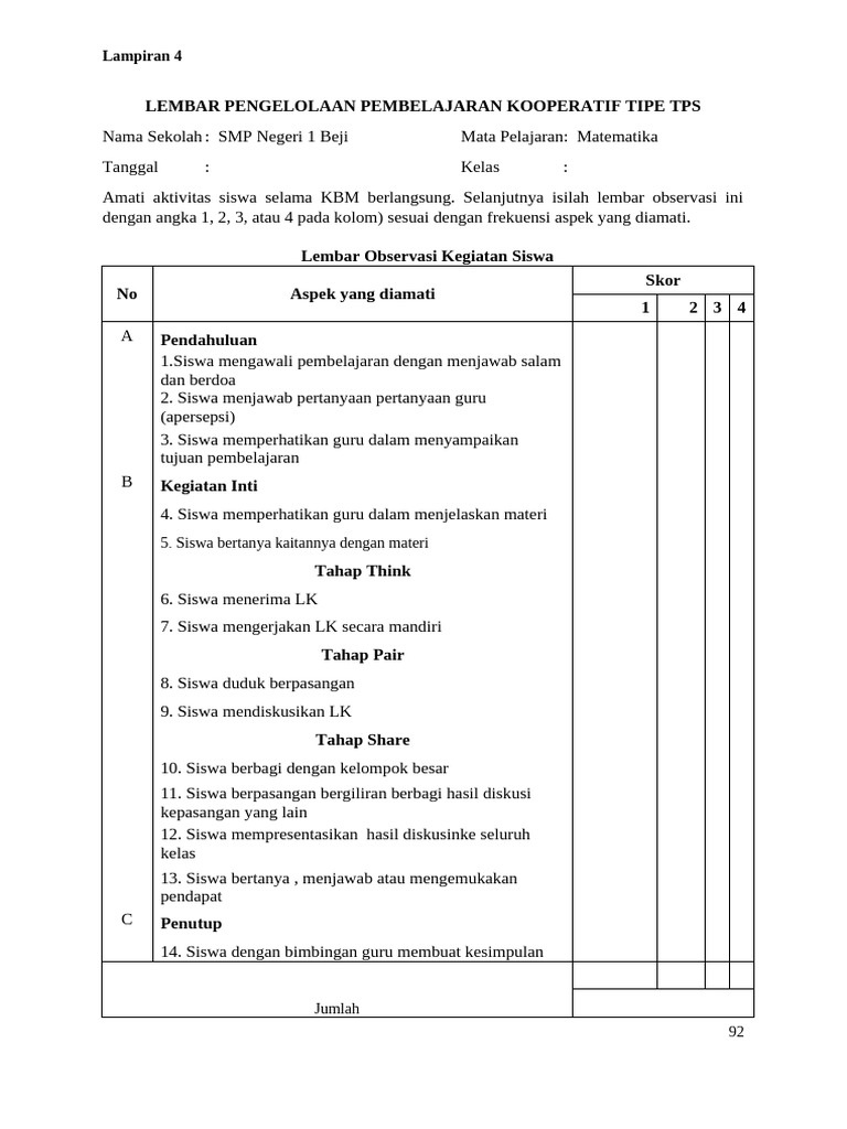Contoh Lembar Pengelolaan Pembelajaran | PDF