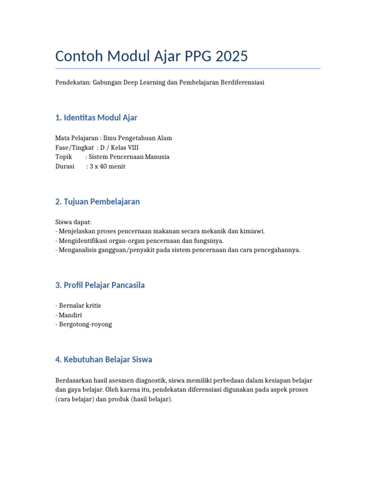 Contoh Modul Ajar DeepLearning Diferensiasi | PDF