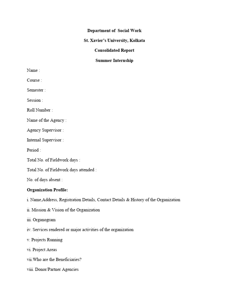 Consolidated Report Format Summer Internship | PDF