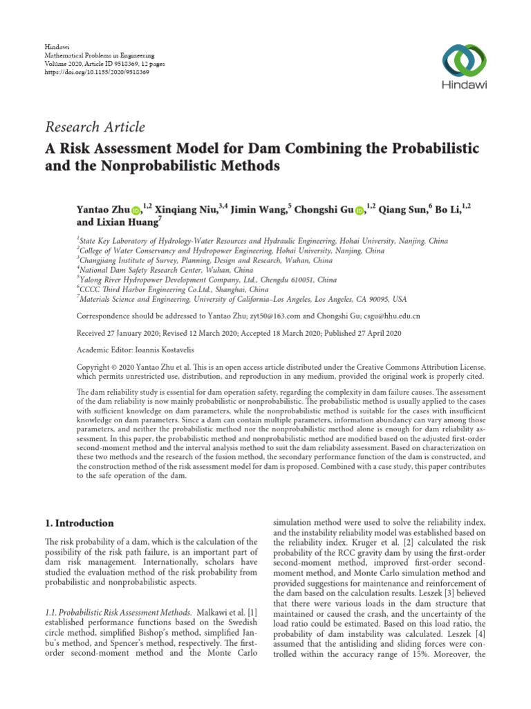 2020 A Risk Assessment Model For Dam Combining The Prob | PDF | Reliability Engineering | Risk