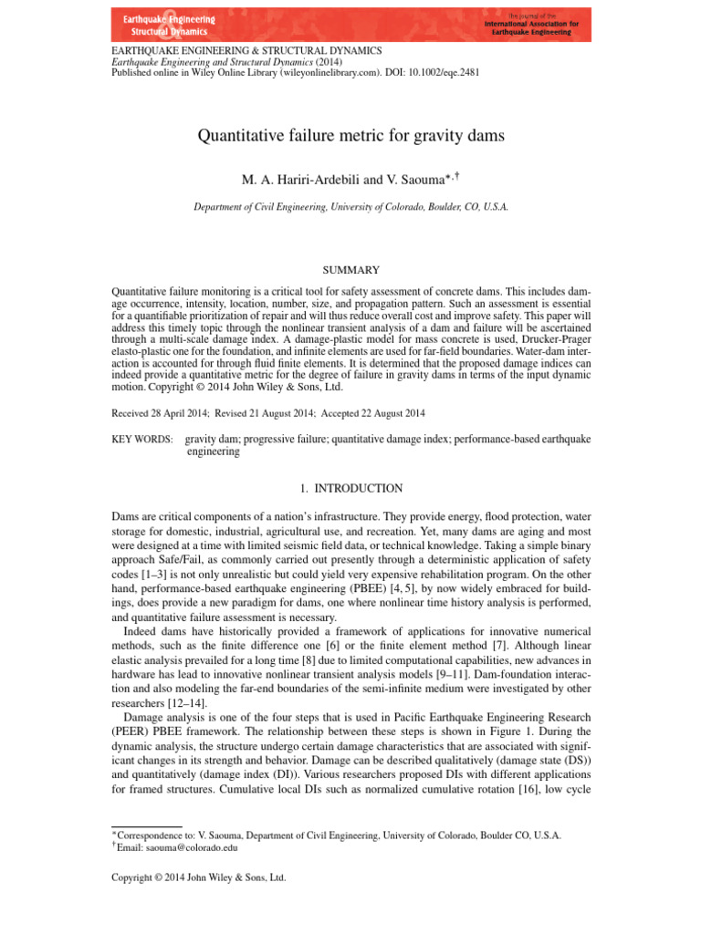 Quantitative Damage Metrics for Gravity Dams | PDF | Earthquake ...