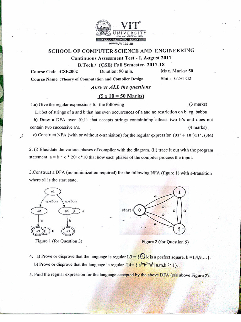 Toc and Compiler Design G2-CT1 | PDF