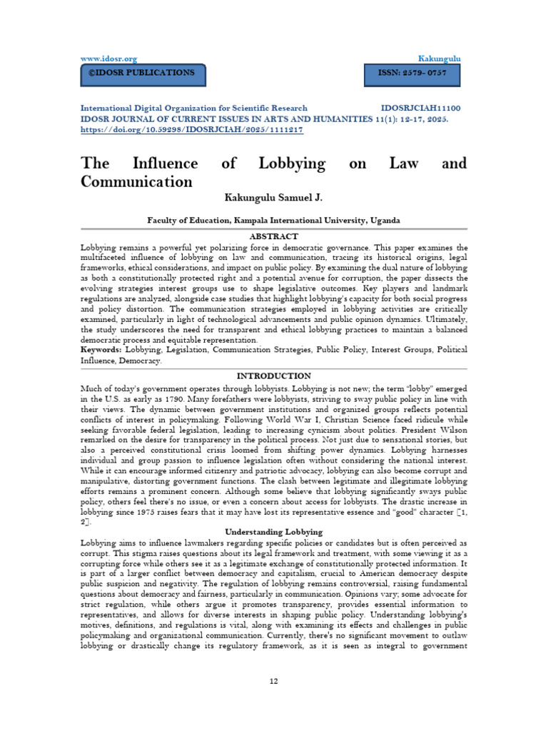 The Influence of Lobbying On Law and Communication (WWW - Kiu.ac - Ug ...