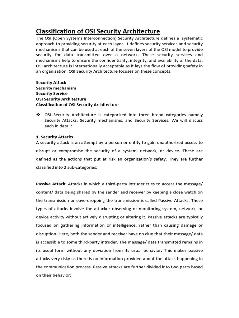 Classification of OSI Security Architecture | PDF | Security | Computer ...