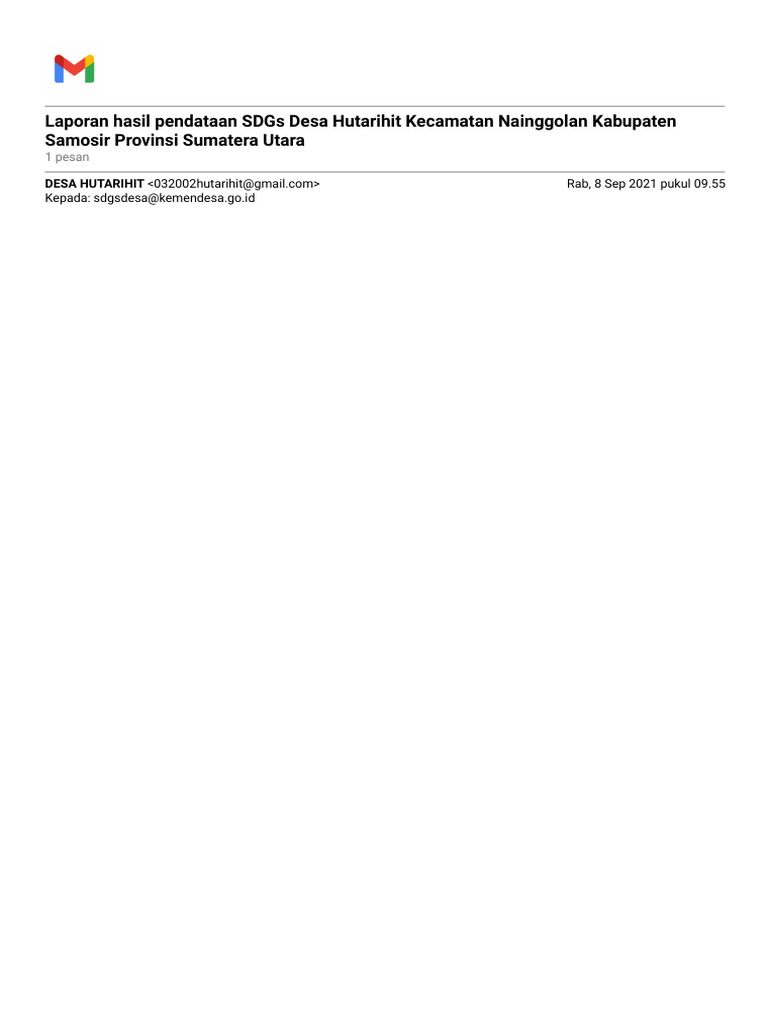 Laporan Hasil Pendataan SDGs Desa Hutarihit Kecamatan Nainggolan Kabupaten Samosir Provinsi ...