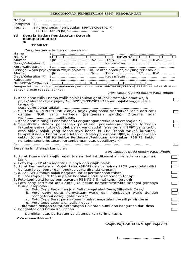 Permohonan Pembetulan SPPT Perorangan | PDF