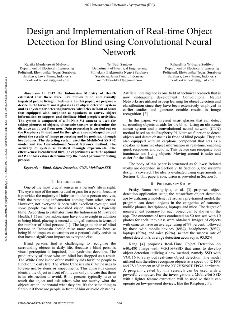 Design and Implementation of Real-Time Object Detection For Blind Using ...