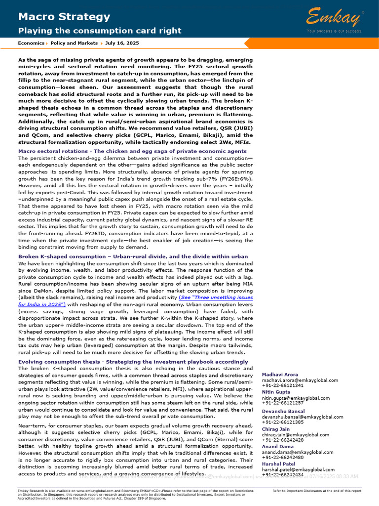 Macro Strat_Playing the Consumption Card Right | PDF | Consumption ...
